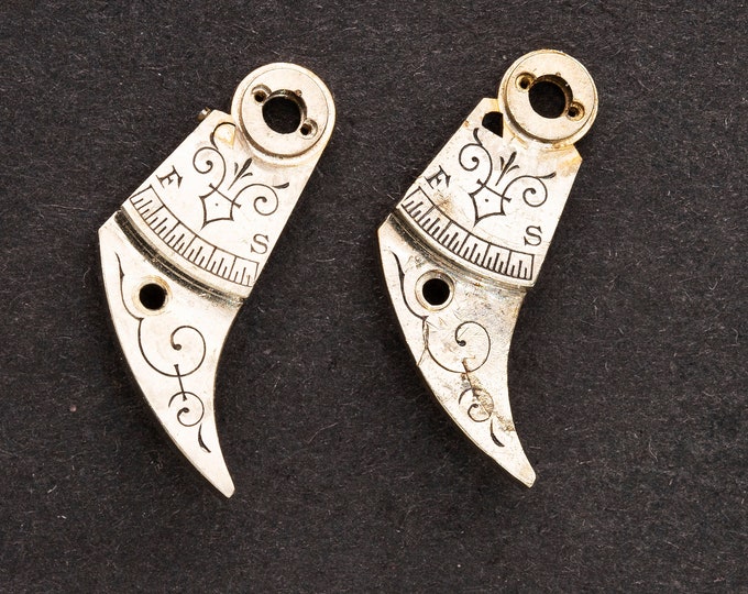 Matched Set 2 Antique Pocket Watch Parts With Engraved Steel ...