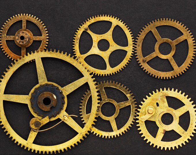 6 Large Vintage Brass & Steel Gears, Antique Clockwork Gears, Wheels ...