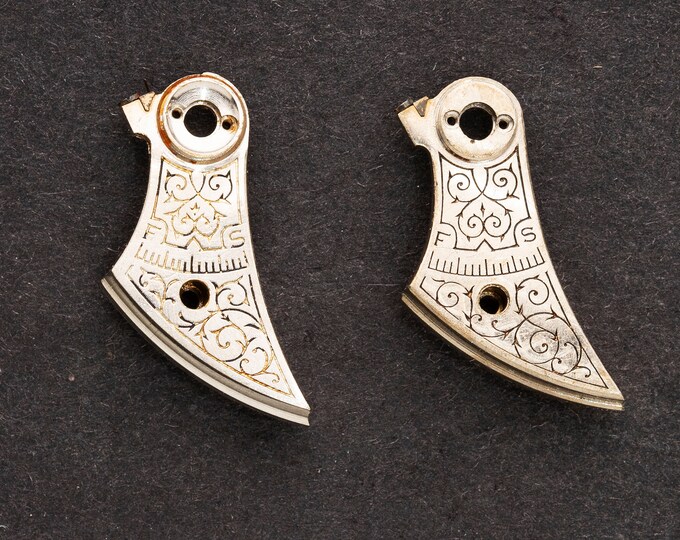 Matched Set 2 Antique Pocket Watch Parts With Engraved Steel ...