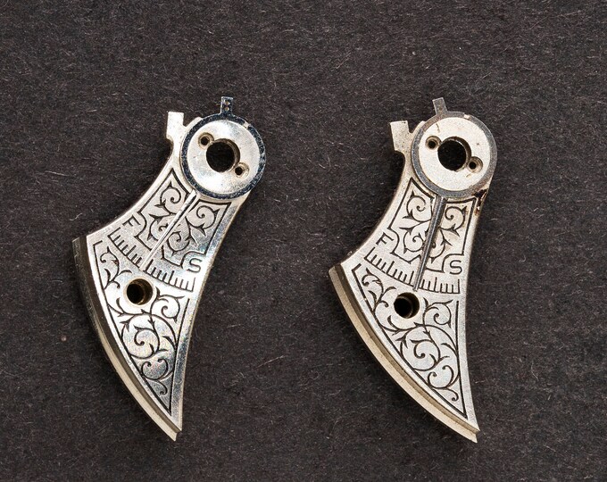 Matched Set 2 Antique Pocket Watch Parts With Engraved Steel ...