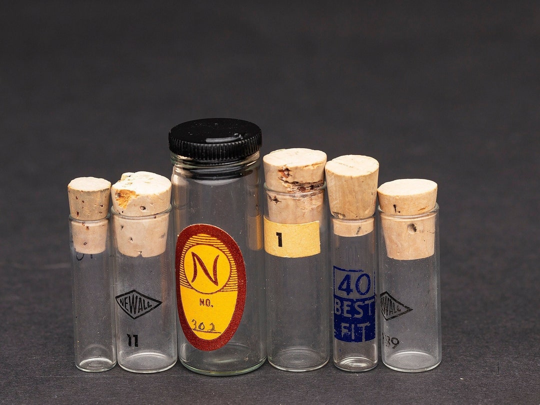 6 Vintage Glass Bottles - Antique Vials or Flasks Some With Cork ...