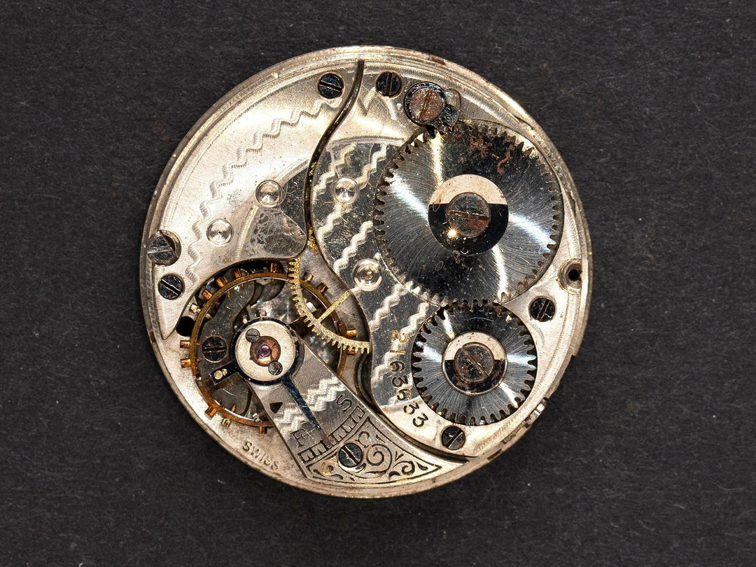 Vintage Pocket Watch Movement With Gears and Genuine Ruby Jewels Swiss ...
