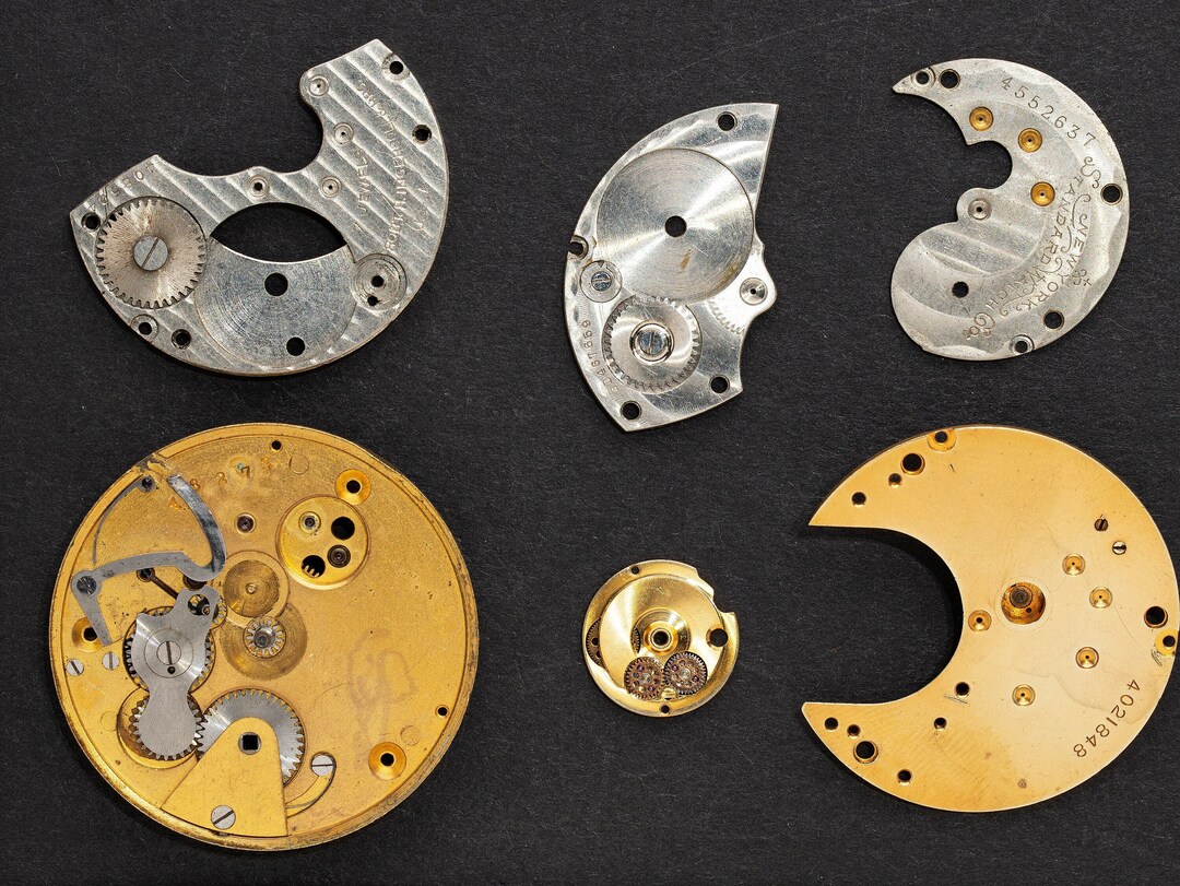 6 Vintage Pocket Watch Movement Plates, Decorative Engraved Metal, Some ...