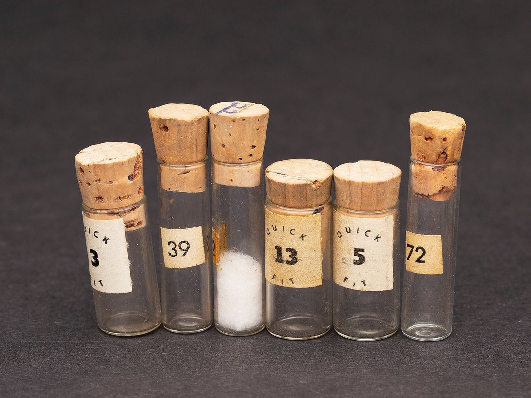 6 Vintage Glass Bottles - Antique Vials or Flasks Some With Cork ...