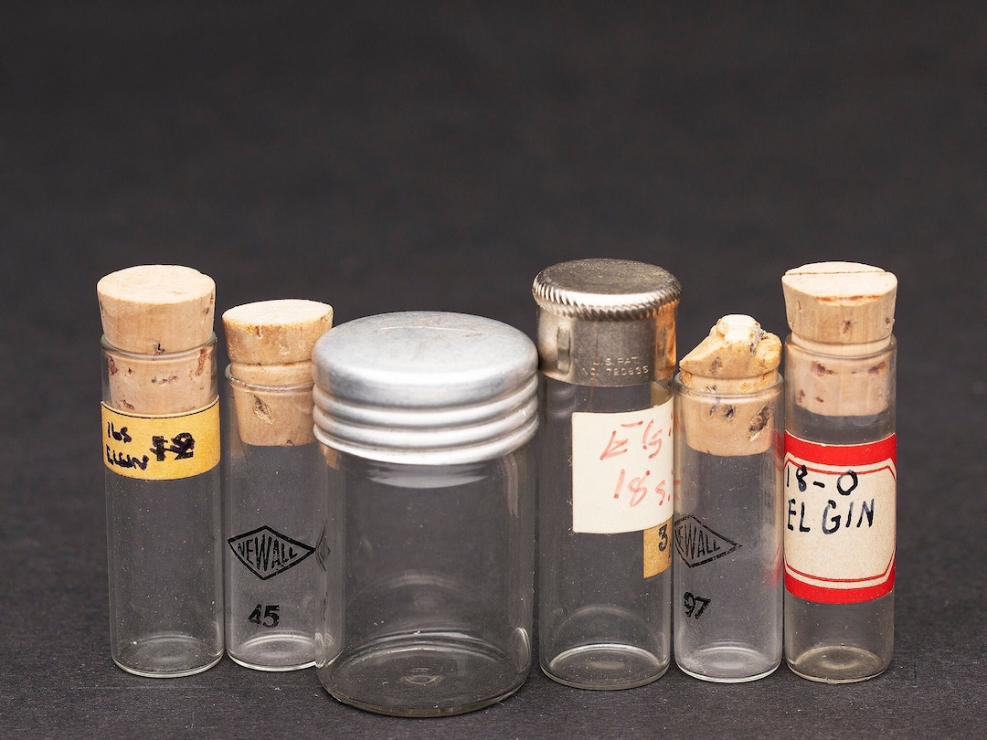 6 Vintage Glass Bottles - Antique Vials or Flasks Some With Cork ...