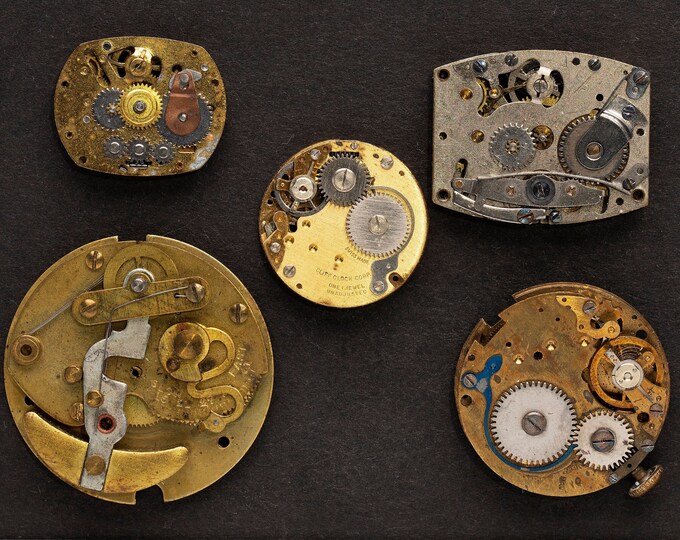 5 Vintage Watch Movements, Brass and Steel With Gears for Jewelry ...