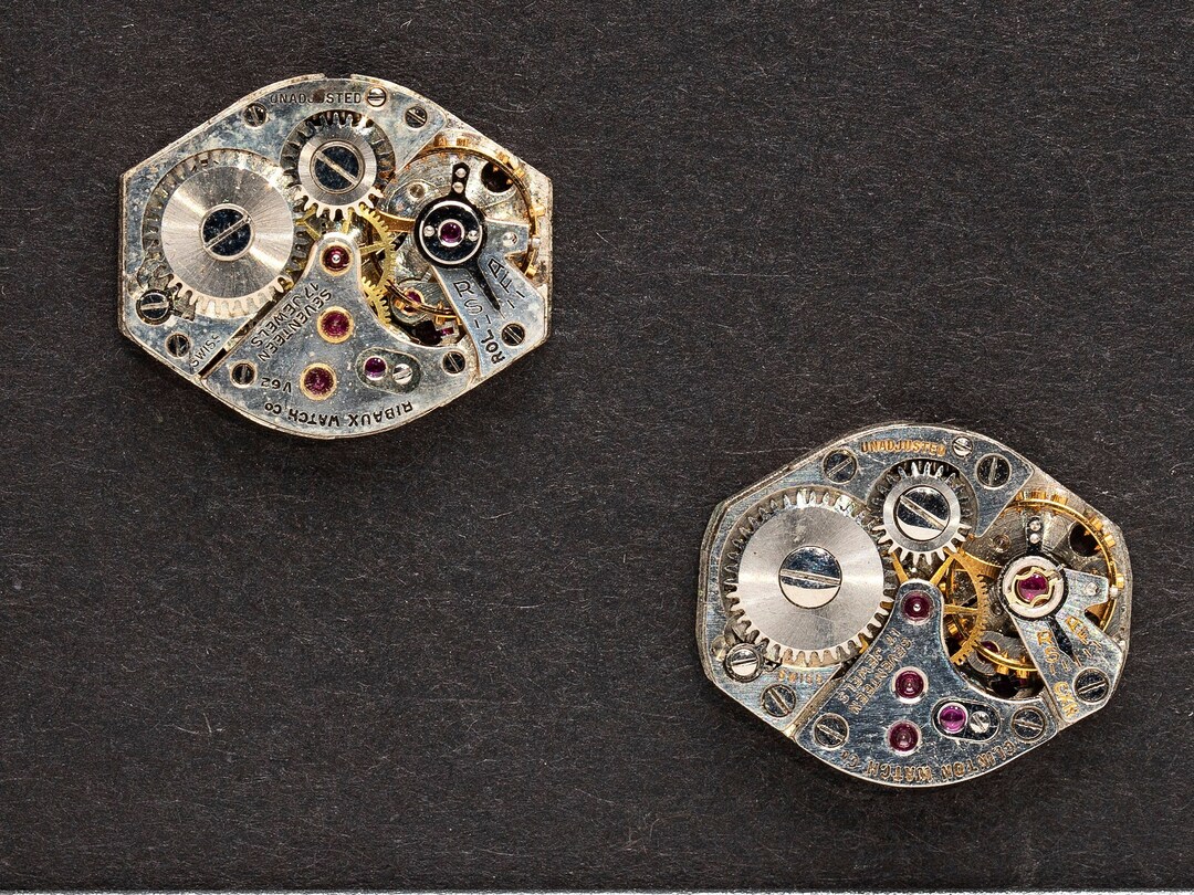 2 Watch Movements Matched for Steampunk Cufflinks or Earrings, Vintage ...