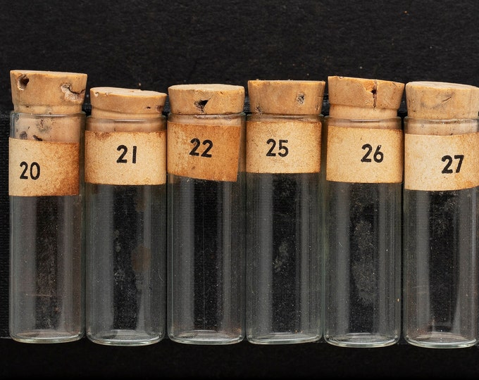 6 Vintage Glass Bottles With Cork Stoppers and Numbered Labels ...