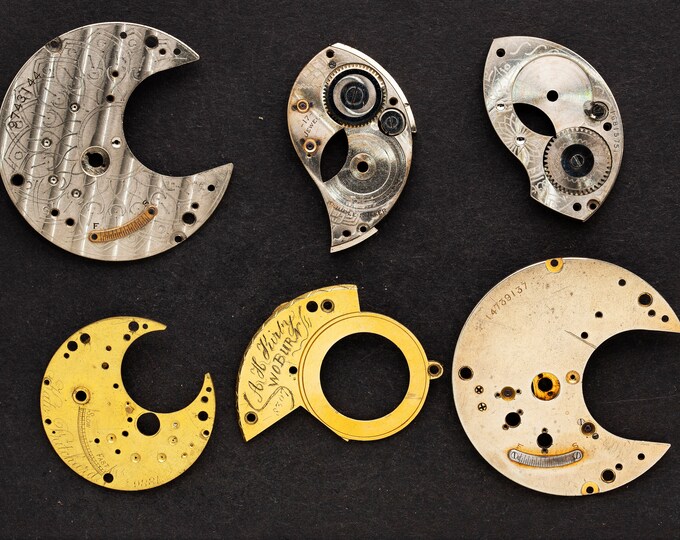 6 Vintage Pocket Watch Movement Plates, Decorative Engraved Metal, Some ...