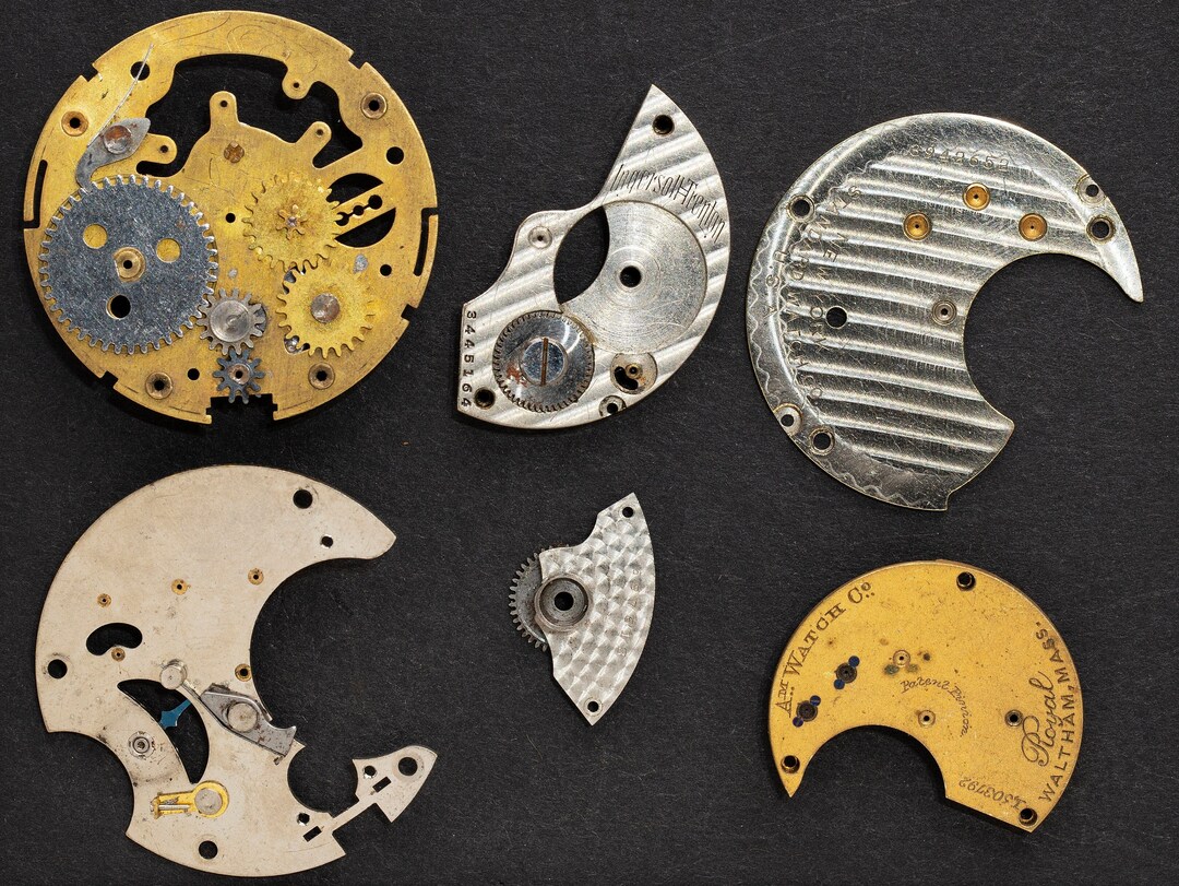 6 Vintage Pocket Watch Movement Plates, Decorative Engraved Metal, Some ...