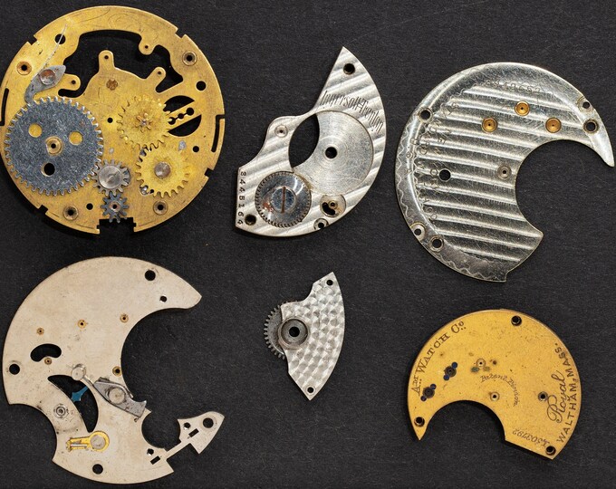 6 Vintage Pocket Watch Movement Plates, Decorative Engraved Metal, Some ...