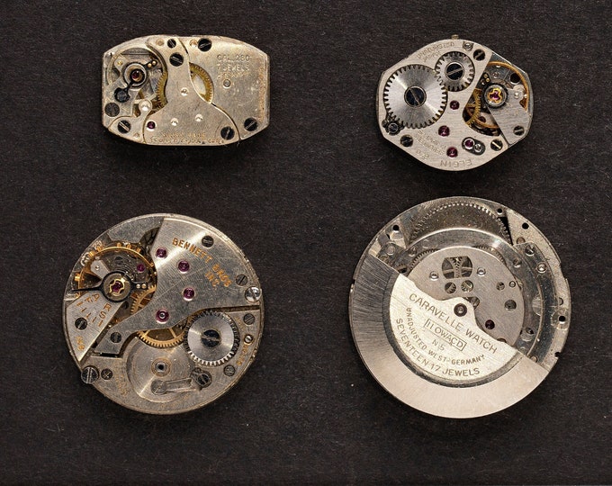 4 Vintage Watch Movements, Gears & Genuine Ruby Jewels, for Jewelry ...