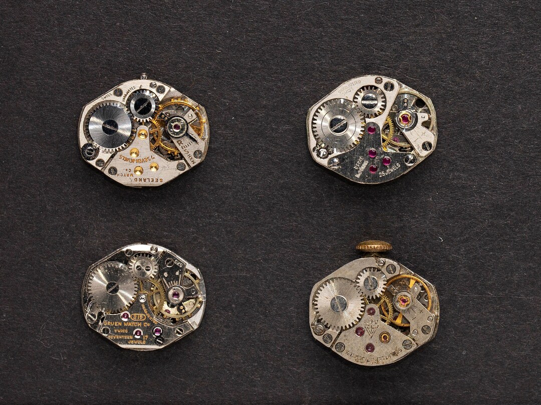 4 Vintage Watch Movements, Gears & Genuine Ruby Jewels, for Jewelry ...