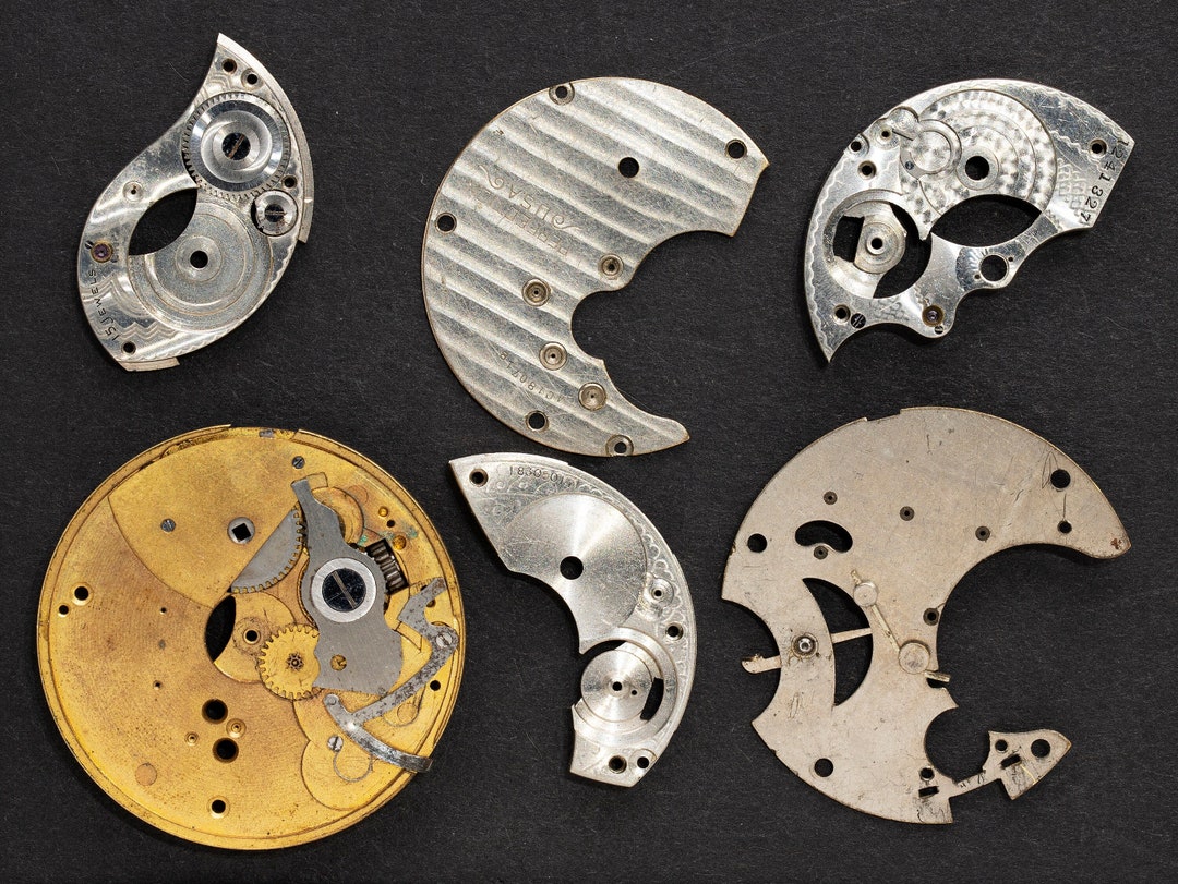 6 Vintage Pocket Watch Movement Plates, Decorative Engraved Metal, Some ...
