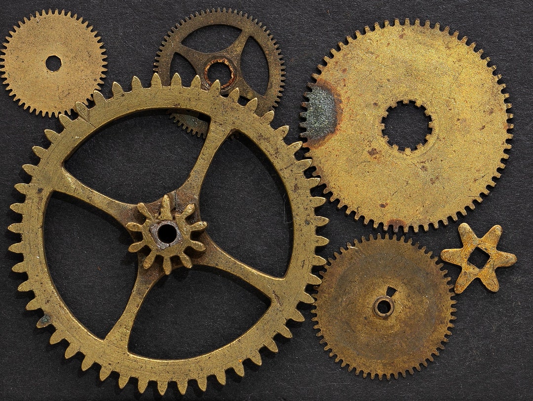 6 Large Vintage Brass & Steel Gears, Antique Clockwork Gears, Wheels and Cogs, Industrial ...