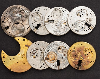 Lot of Vintage Pocket Watch Movement Parts in Brass and Steel With Some ...