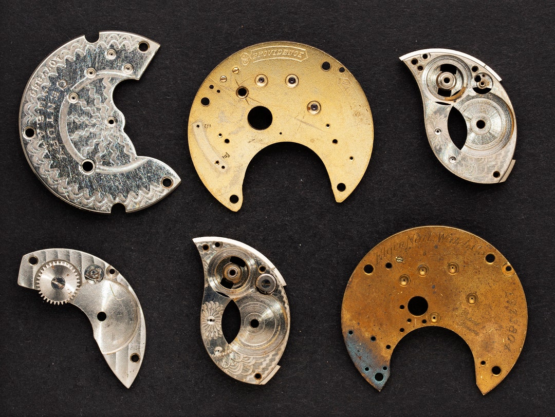 6 Vintage Pocket Watch Movement Plates, Decorative Engraved Metal, Some ...