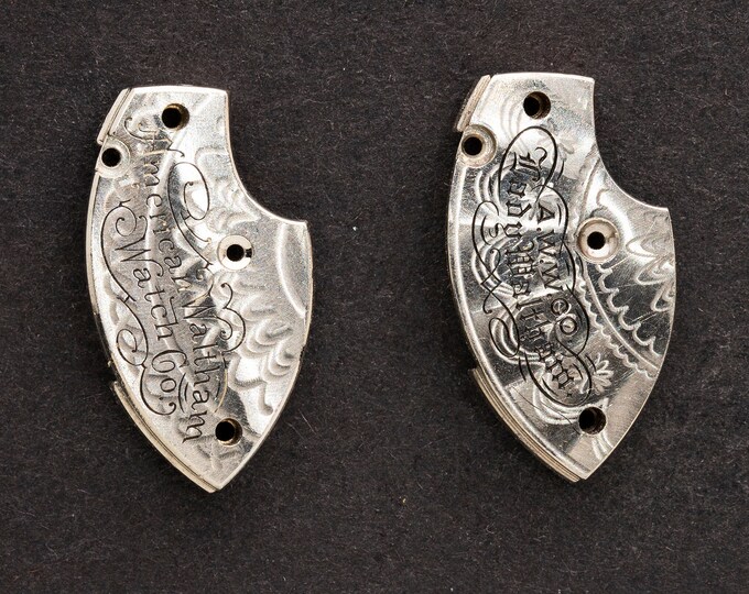 Matched Set 2 Antique Pocket Watch Parts With Engraved Steel ...