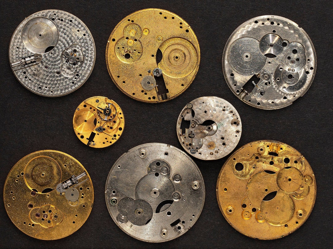 Lot of Vintage Pocket Watch Movement Parts in Brass and Steel With Some ...