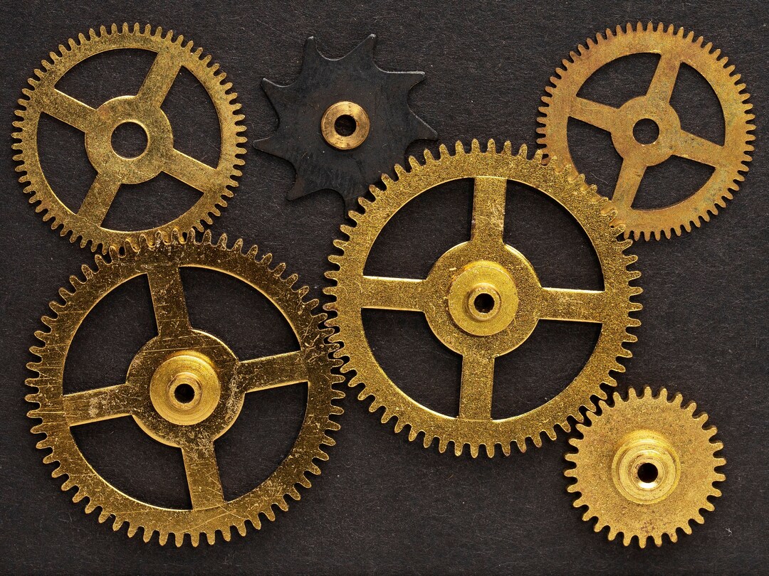 6 Large Vintage Brass & Steel Gears, Antique Clockwork Gears, Wheels ...
