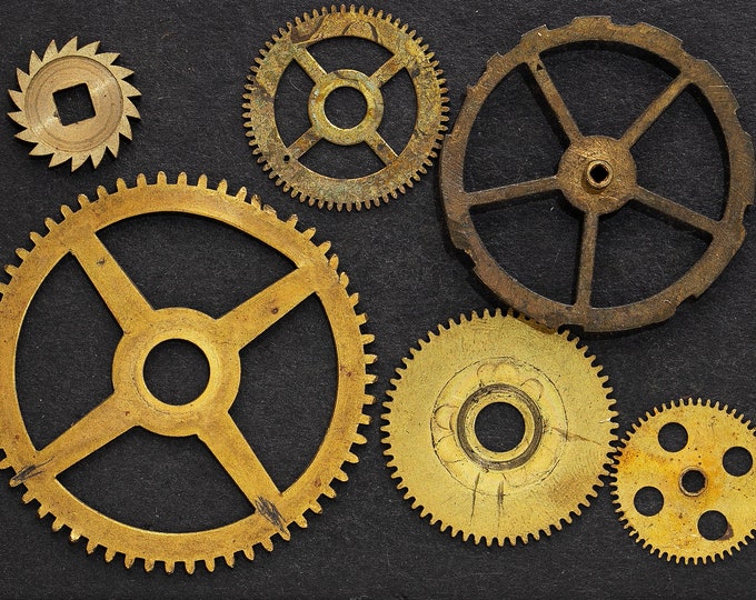6 Large Vintage Brass & Steel Gears, Antique Clockwork Gears, Wheels ...