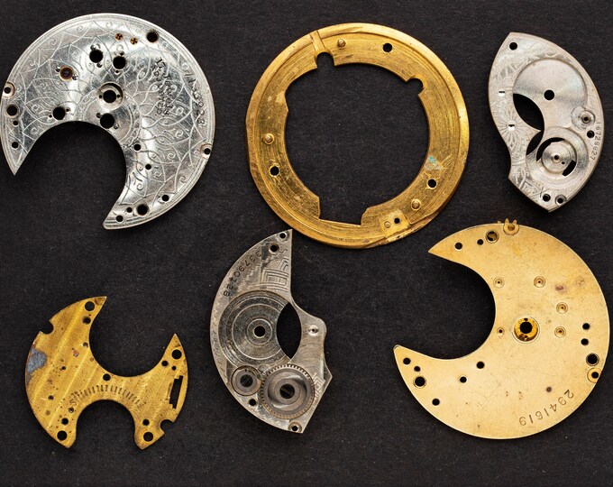 6 Vintage Pocket Watch Movement Plates, Decorative Engraved Metal, Some ...