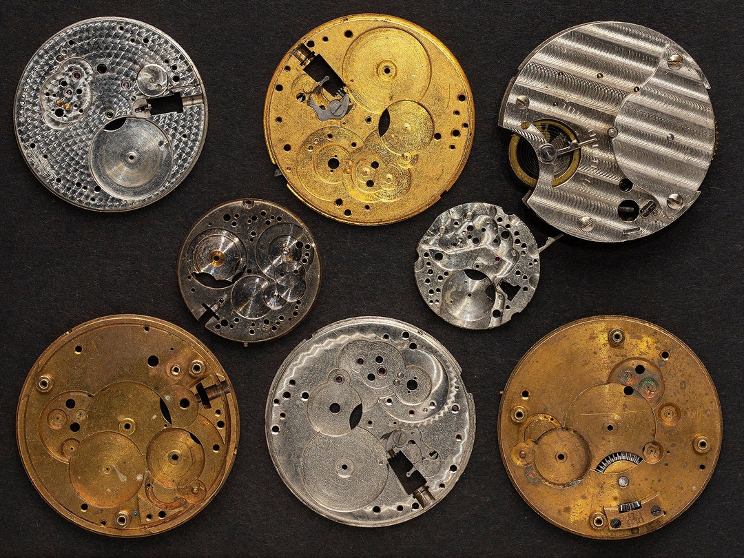 Lot of Vintage Pocket Watch Movement Parts in Brass and Steel With Some ...