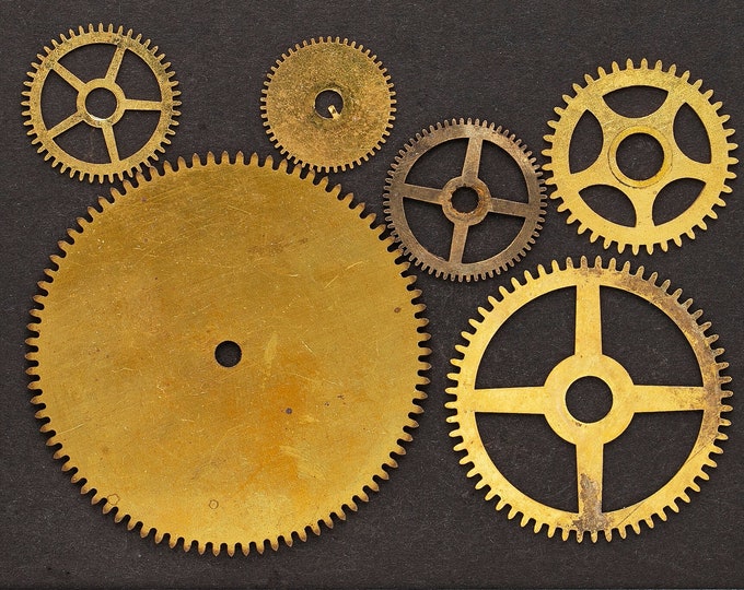 6 Large Vintage Brass & Steel Gears, Antique Clockwork Gears, Wheels ...