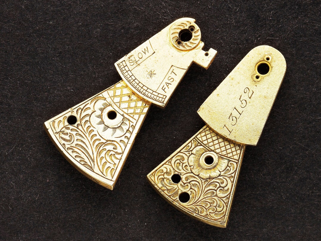 Matching Pair of Engraved Brass Antique Fusee Pocket Watch Plates ...