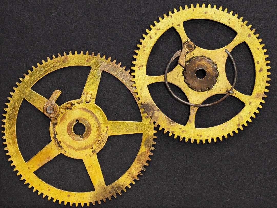 2 Large Vintage Brass Gears From Antique Clock Movement - Etsy