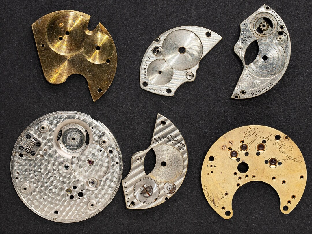 6 Vintage Pocket Watch Movement Plates, Decorative Engraved Metal, Some ...