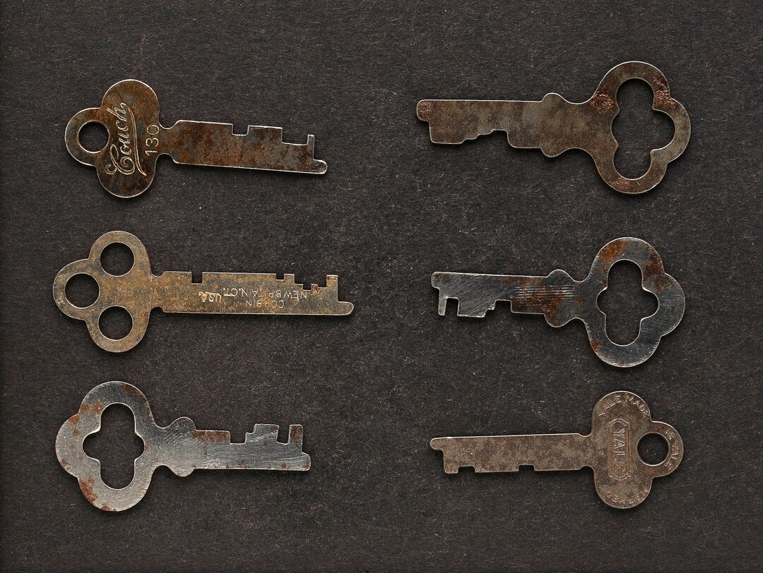 Lot of 6 Vintage Flat Skeleton Keys, Antique Steel Door and Furniture ...