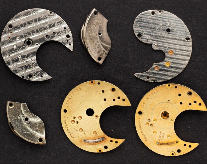 6 Vintage Pocket Watch Movement Plates, Decorative Engraved Metal, Some ...