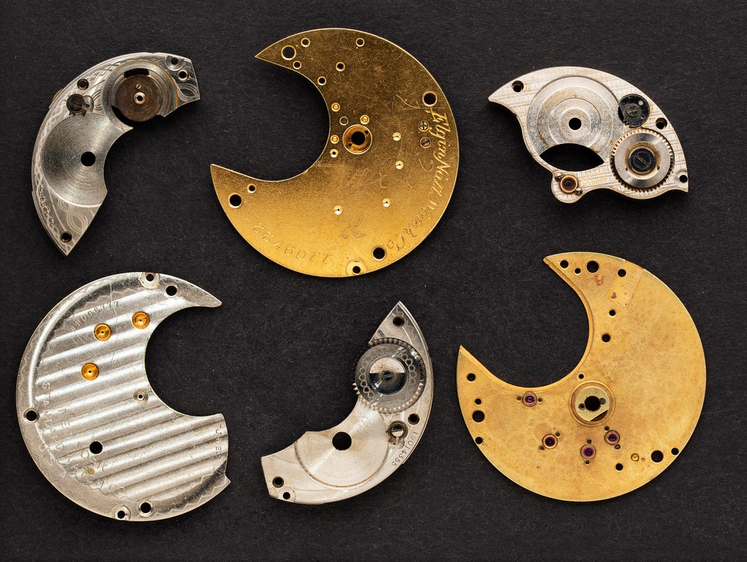 6 Vintage Pocket Watch Movement Plates, Decorative Engraved Metal, Some ...