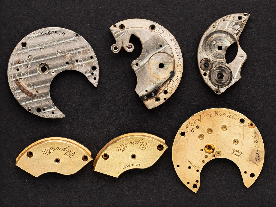6 Vintage Pocket Watch Movement Plates, Decorative Engraved Metal, Some ...