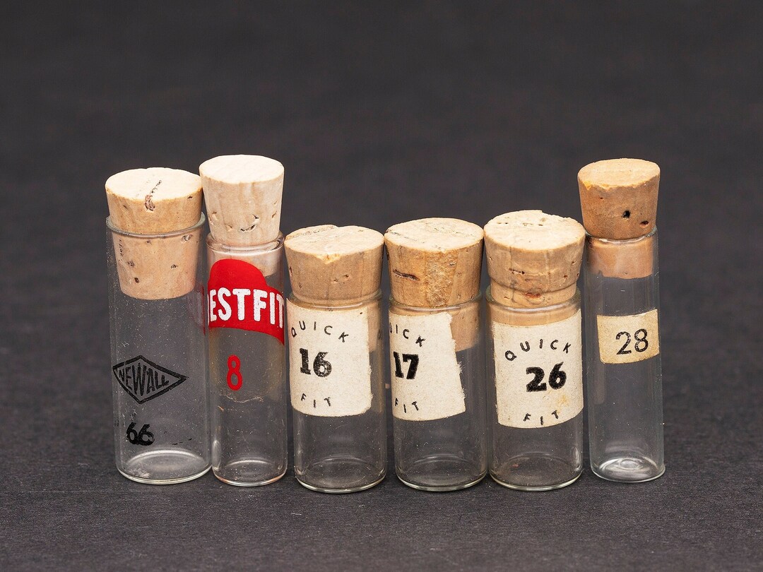 6 Vintage Glass Bottles Antique Vials or Flasks Some With Cork Stoppers ...