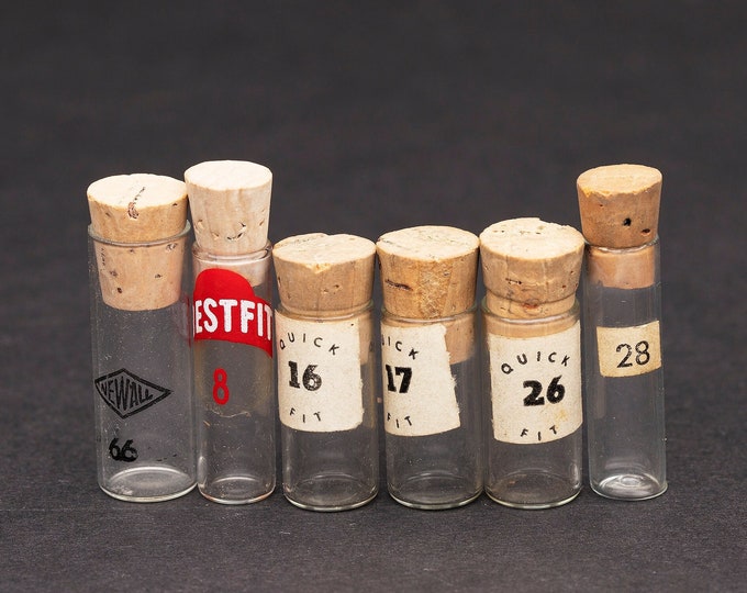 6 Vintage Glass Bottles - Antique Vials or Flasks Some With Cork ...