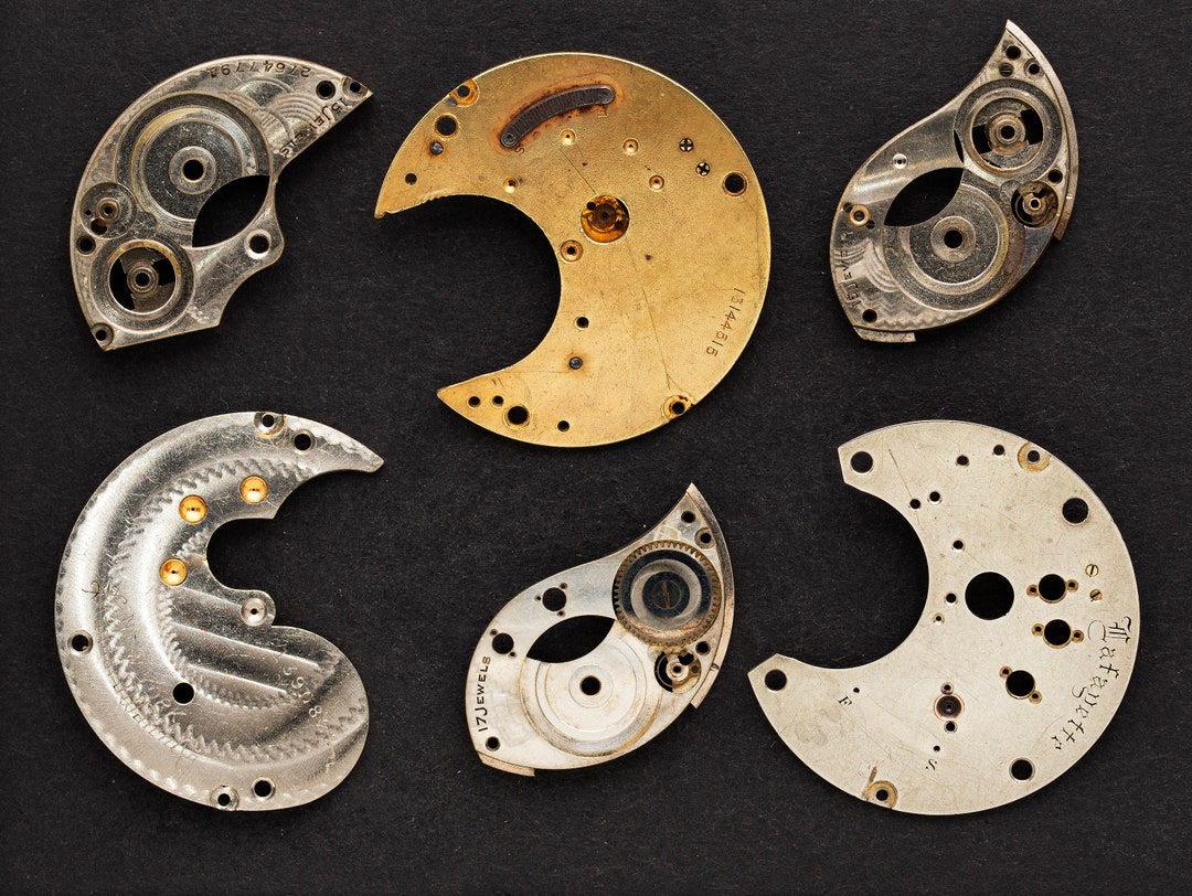 6 Vintage Pocket Watch Movement Plates, Decorative Engraved Metal, Some ...