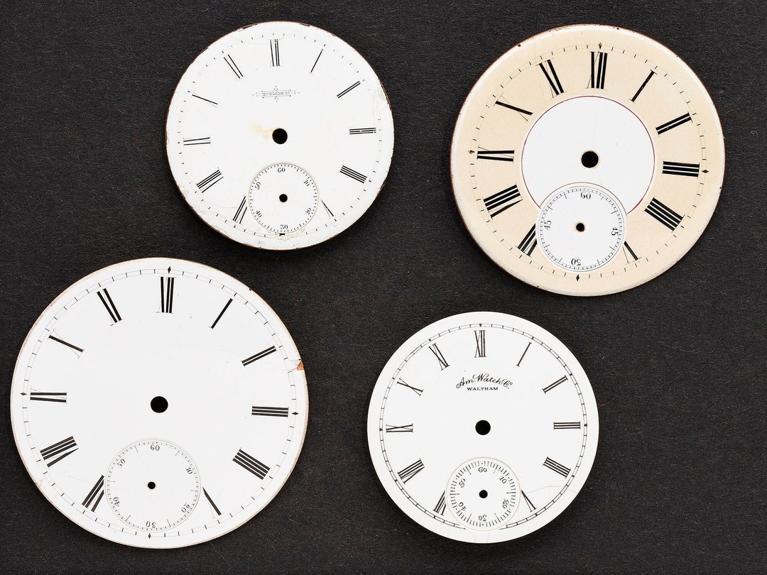 4 Vintage Porcelain Pocket Watch Faces Watch Dials, Antique Watch Parts ...