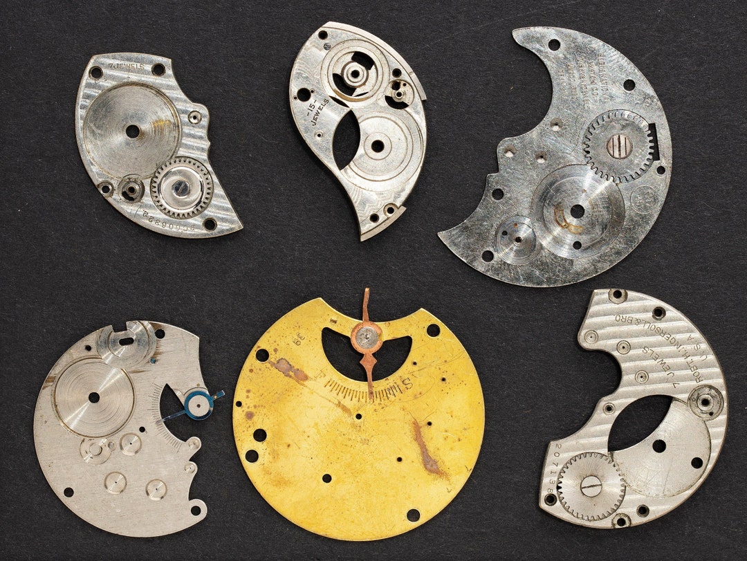 6 Vintage Pocket Watch Movement Plates, Decorative Engraved Metal, Some ...