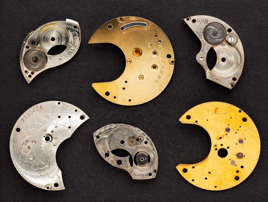 6 Vintage Pocket Watch Movement Plates, Decorative Engraved Metal, Some ...
