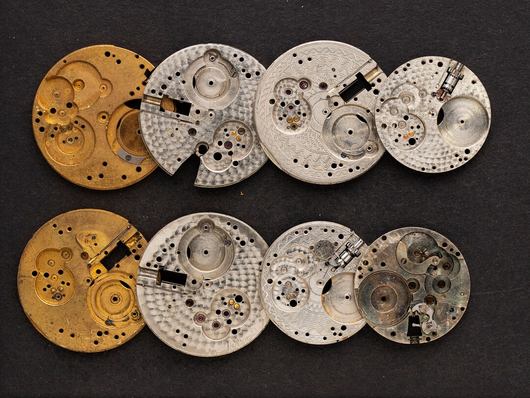 Lot of Vintage Pocket Watch Movement Parts in Brass and Steel With Some ...