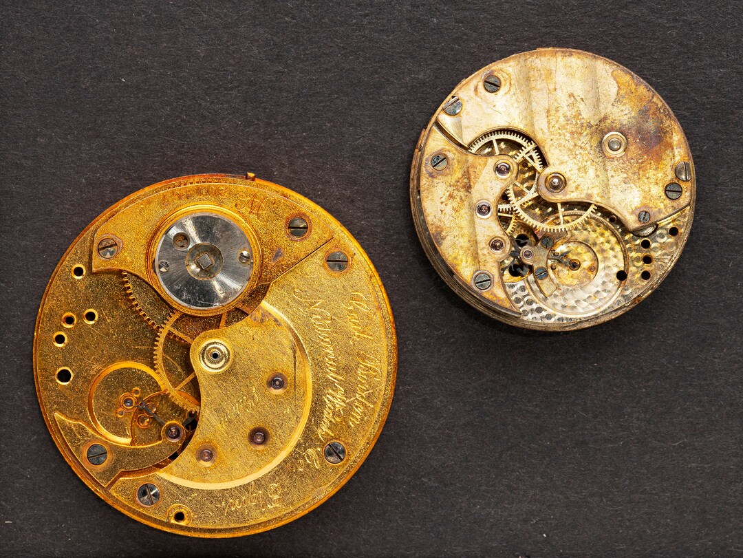 2 Vintage Pocket Watch Movements With Gears and Genuine Ruby Jewels ...