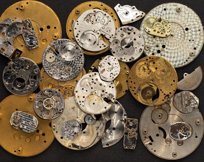 Lot of Vintage Pocket Watch Movement Parts in Brass and Steel With Some ...
