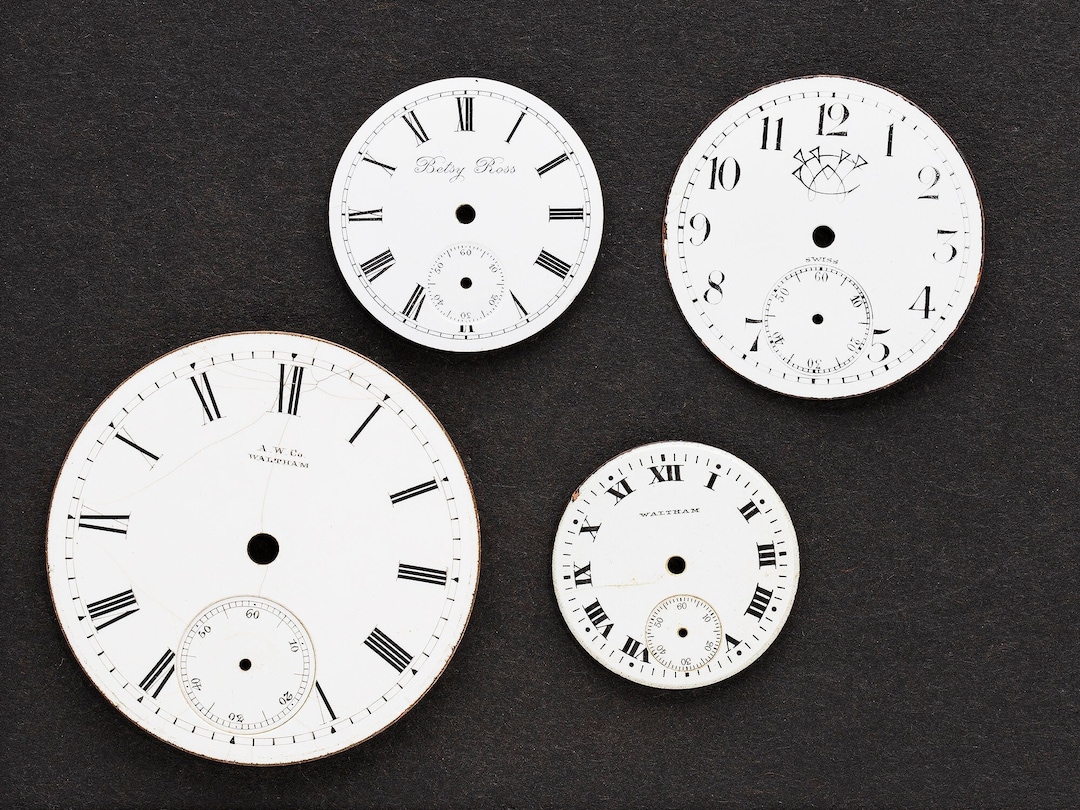 4 Vintage Porcelain Pocket Watch Faces Watch Dials, Antique Watch Parts ...