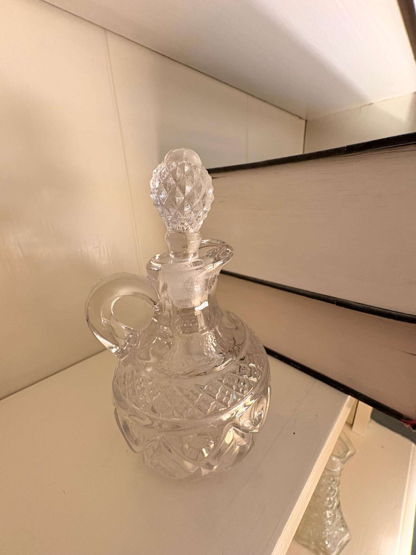 Vintage Cut Glass Cruet With Stopper | Mid Century Pressed Glass Oil ...