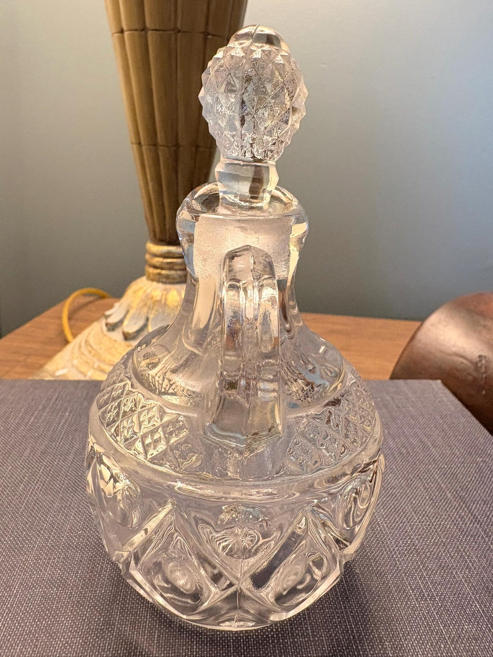 Vintage Cut Glass Cruet With Stopper | Mid Century Pressed Glass Oil ...