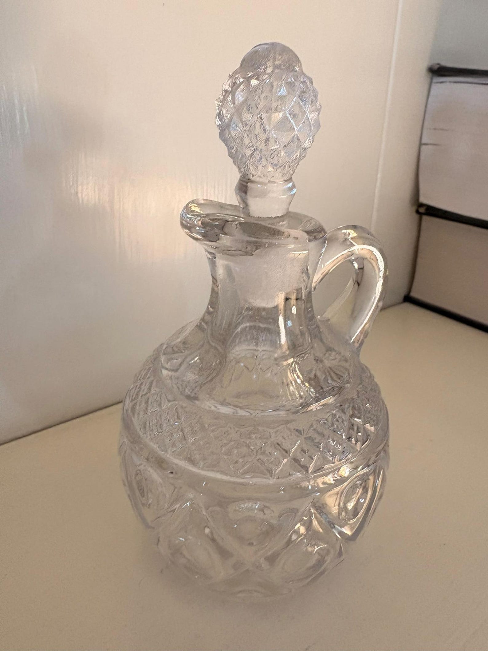 Vintage Cut Glass Cruet With Stopper | Mid Century Pressed Glass Oil ...