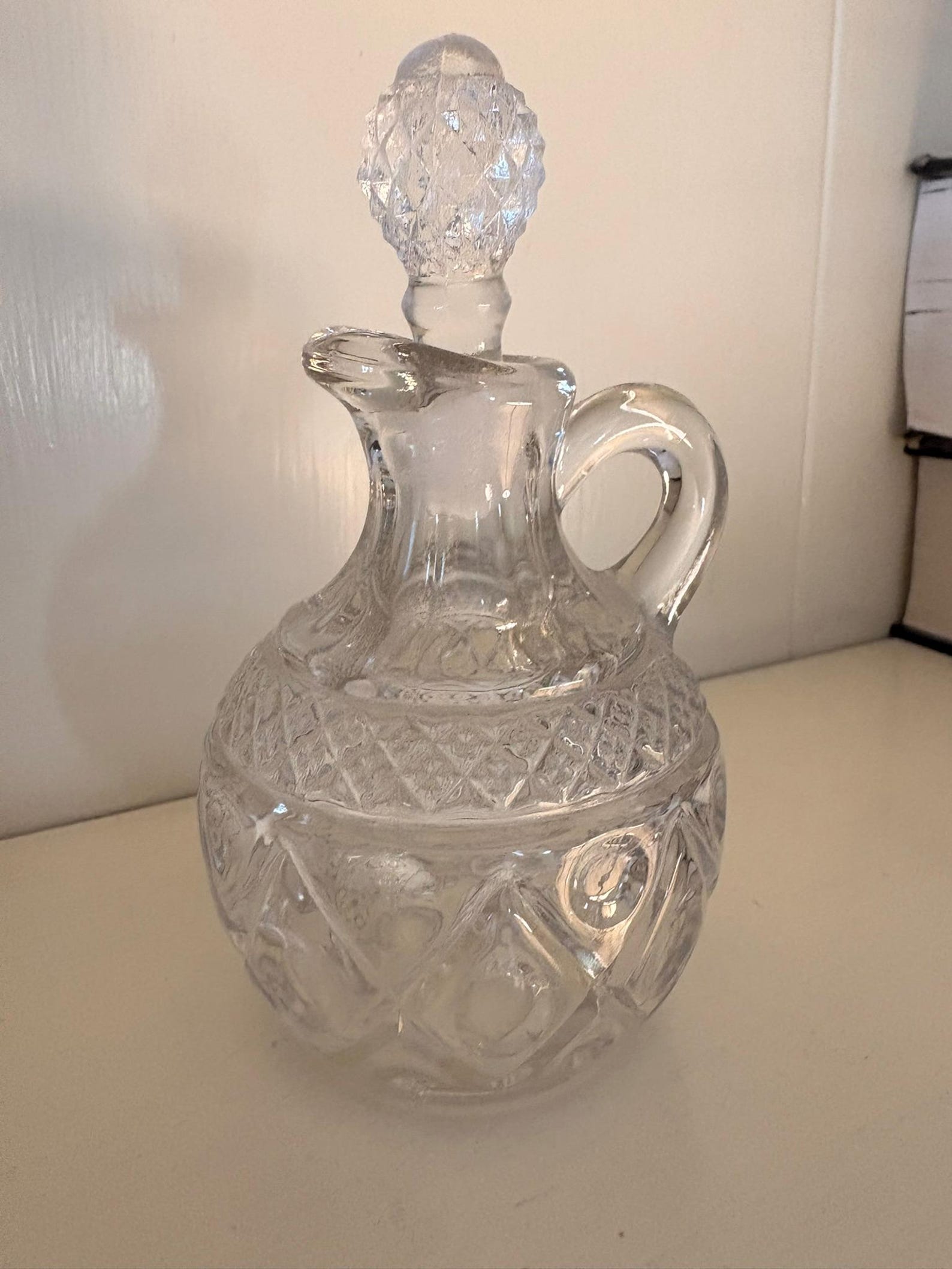 Vintage Cut Glass Cruet With Stopper | Mid Century Pressed Glass Oil ...