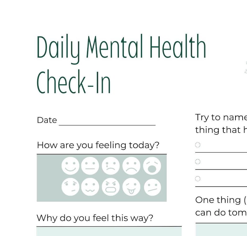 Daily Mental Health Check-in Printable PDF - Etsy